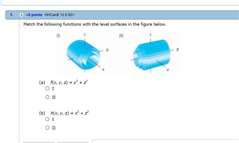 solved match the following functions with the level surfaces