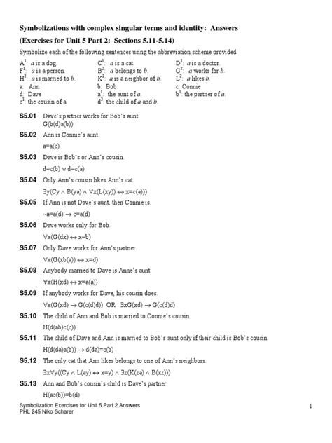 symbolization exercises for unit 5 part 2 answers pdf syntax logic logical expressions