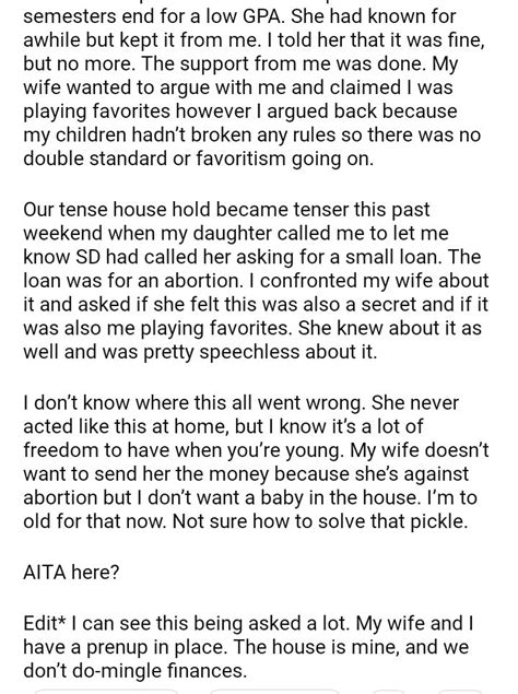 Aita For Withdrawing College Support From My Step Daughter