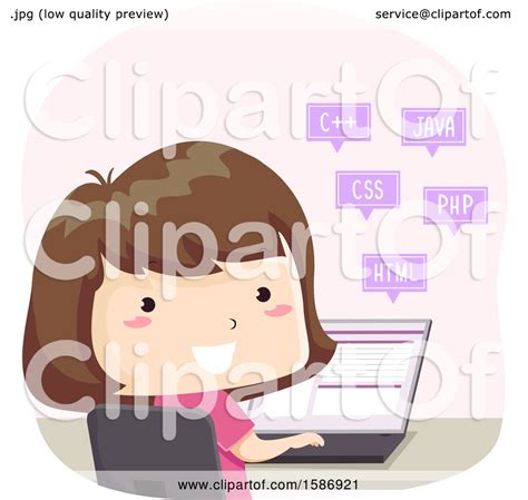 Clipart Of A Brunette White Girl Programming On Her Laptop Using