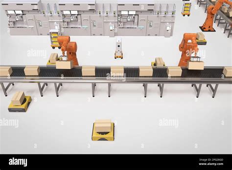 Automation Factory Or Cargo Concept With 3d Rendering Robot Arms And