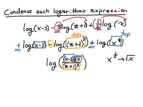 condensing logarithmic expressions math showme