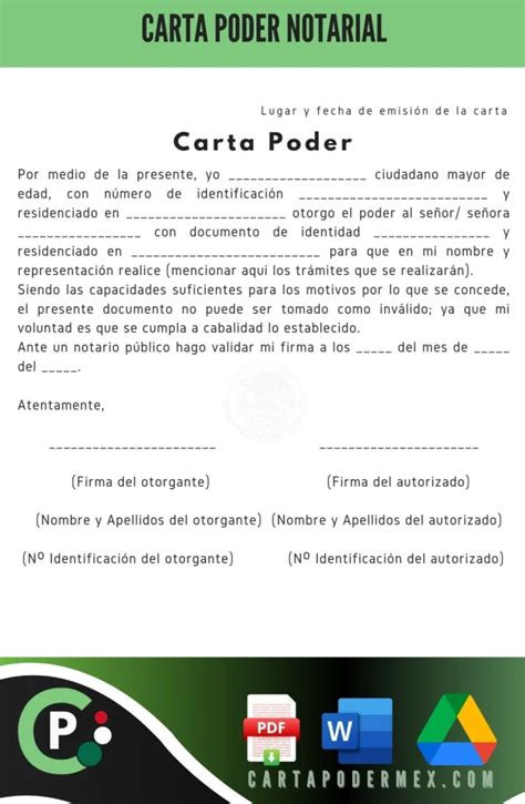 Carta Poder Notarial Ejemplos y Word PDF 2023 en México