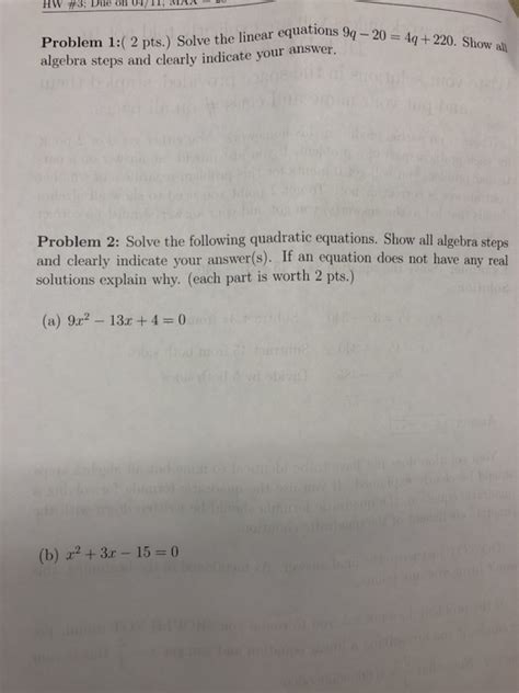 solved problem 1 2 pts solve the linear equations 9 20