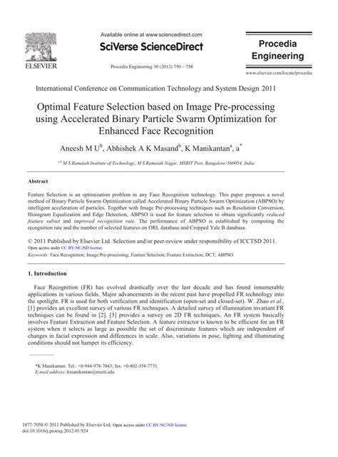 pdf optimal feature selection based on image pre processing using accelerated binary particle
