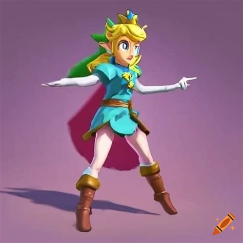 Crossover Cosplay Of Link From The Legend Of Zelda And Princess Peach