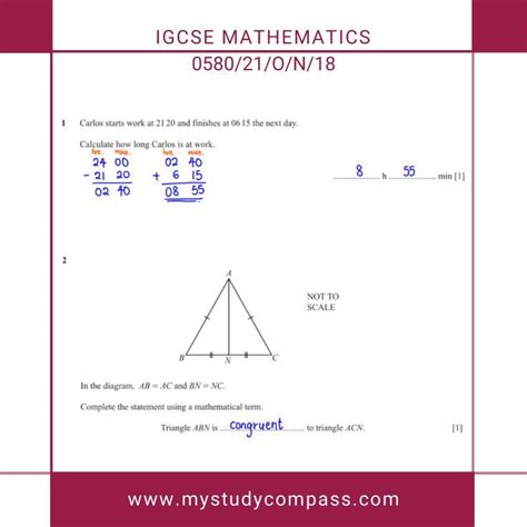 CIE IGCSE Maths 0580 21 O N 18 Solved Past Paper Questions 1 2