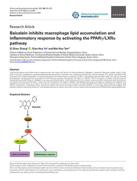 PDF Baicalein Inhibits Macrophage Lipid Accumulation And Inflammatory