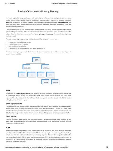 basics of computers primary memory download free pdf random access memory computer data