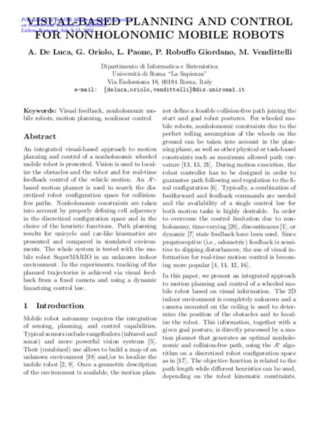 pdf visual based planning and control for nonholonomic mobile robots luca paone