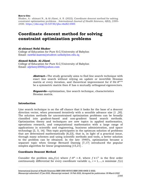 pdf coordinate descent method for solving constraint optimization problems