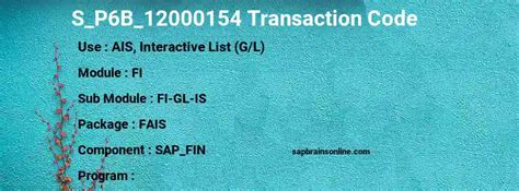 S P6B 12000154 SAP Tcode For AIS Interactive List G L