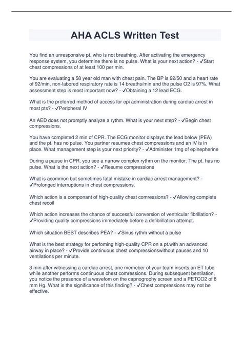 AHA ACLS Written Test Latest 2023 2024 Complete Solutions AHA ACLS Stuvia US