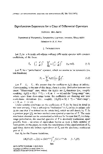 pdf eigenfunction expansions for a class of differential operators matania ben artzi