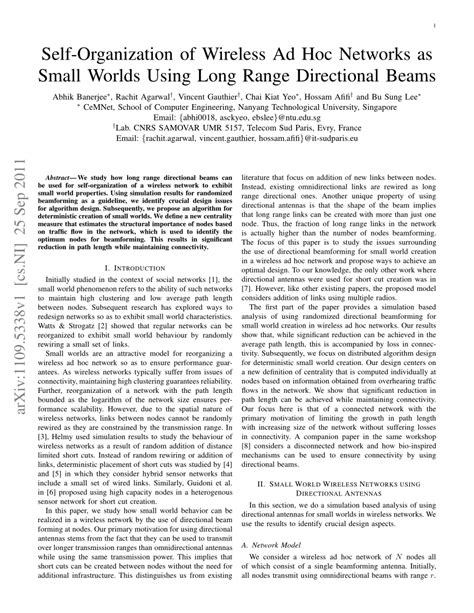 pdf self organization of wireless ad hoc networks as small worlds using longrange directional