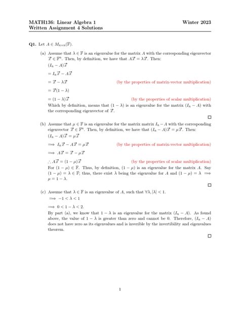 math136 linear algebra 1 written assignment 4 solutions winter 2023 download free pdf
