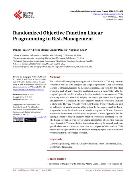 pdf randomized objective function linear programming in risk management