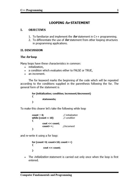 looping for statement pdf control flow computer engineering