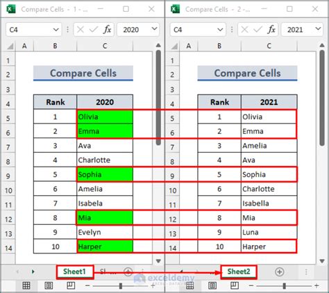 excel formula to compare two cells in different sheets 3 examples