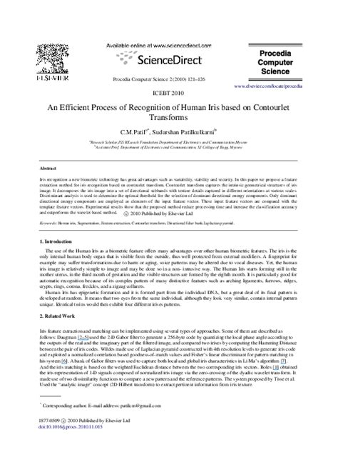 pdf an efficient process of recognition of human iris based on contourlet transforms