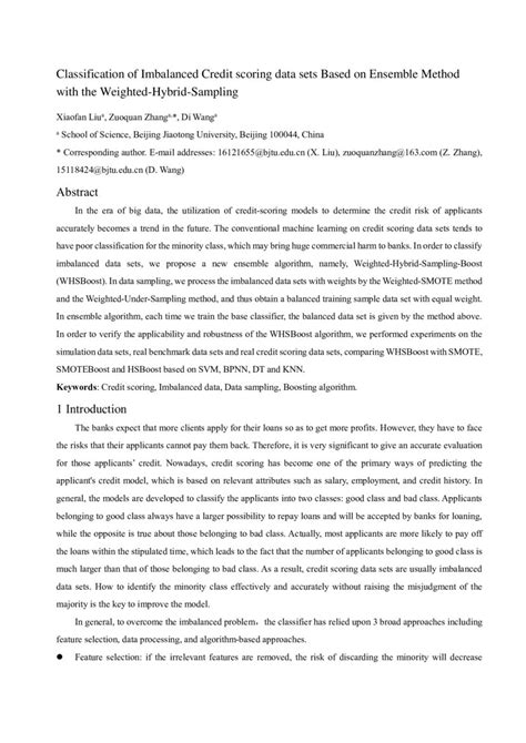 classification of imbalanced credit scoring data sets based on ensemble method with the weighted