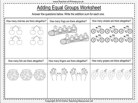 Adding Equal Groups Worksheet Maths Year 1
