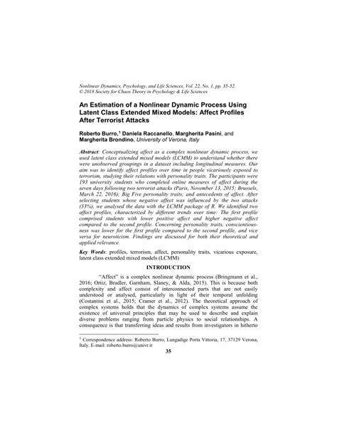 pdf an estimation of a nonlinear dynamic process using latent class extended mixed models