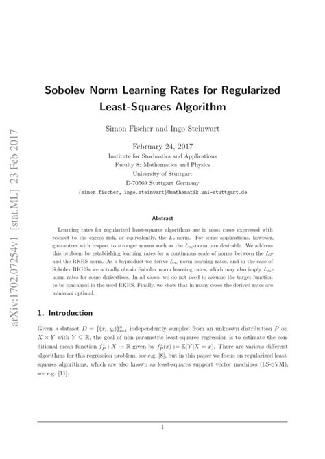 sobolev norm learning rates for regularized least squares algorithm deepai