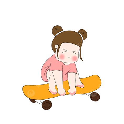 卡通手繪可愛的丸子頭滑板女孩 卡通 裝飾圖案 卡通手繪素材圖案PSD和PNG圖片免費下載