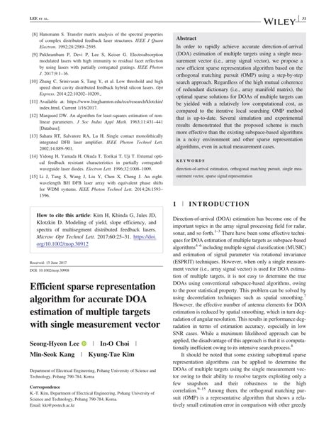 pdf efficient sparse representation algorithm for accurate doa estimation of multiple targets