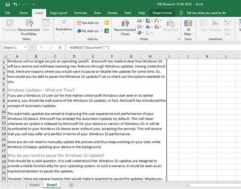 How To Insert Word Document In Excel For Office 2013 2016 2018 O365