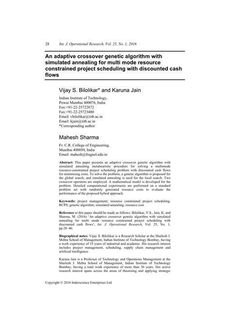 pdf an adaptive crossover genetic algorithm with simulated annealing for multi mode resource