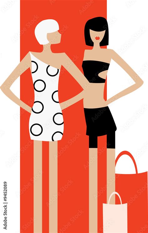 Vector Image Of Two Girls After Shopping Stock Illustration Adobe Stock