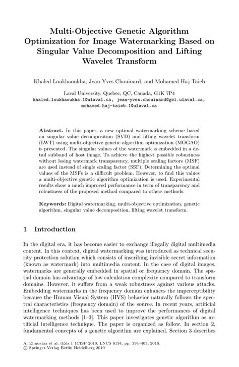 pdf multi objective genetic algorithm optimization for image watermarking based on singular