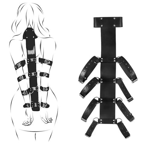 Bdsm Bondage Black Belt Full Body Leather Restraint Straps Hand Behind Back Bondage Arm Body