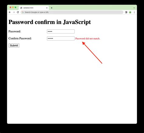 confirm password validation in javascript javatpoint