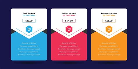 Modern Pricing Table Design With Colorful Subscription Plans Hosting