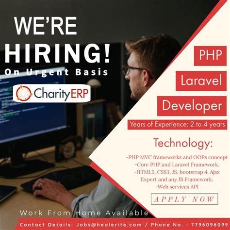 charityerp we are hiring php laravel developer on urgent