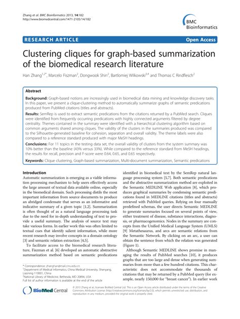 pdf clustering cliques for graph based summarization of the biomedical research literature