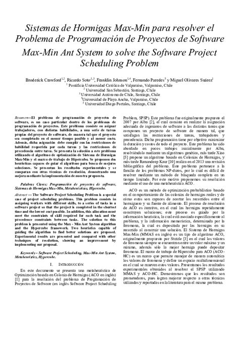pdf max min ant system to solve the software project scheduling problem broderick crawford