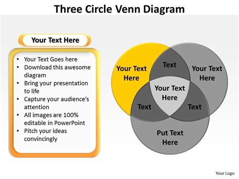 Three Circle Venn Diagram 12 PowerPoint Templates Designs PPT Slide