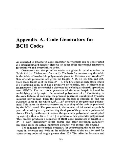 appendix a code generators for bch codes pdf computer science algorithms