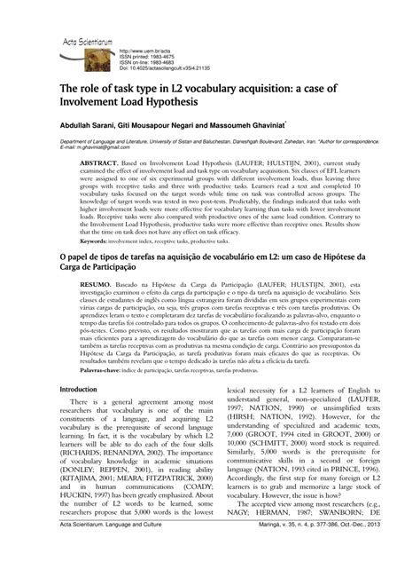 pdf the role of task type in l2 vocabulary acquisition a case of involvement load hypothesis