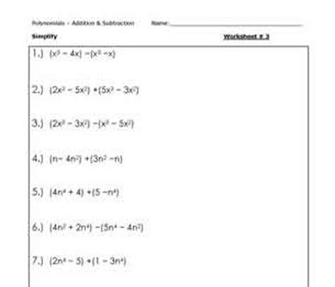 5 adding and subtracting polynomial worksheets adding and adding subtracting polynomial