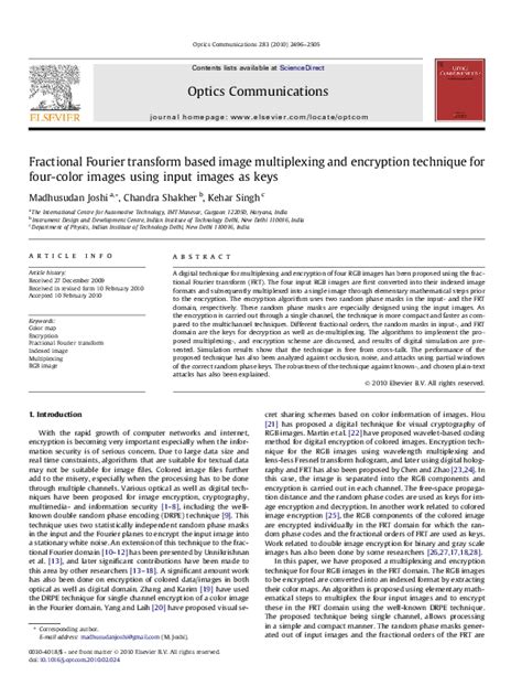 pdf fractional fourier transform based image multiplexing and encryption technique for four