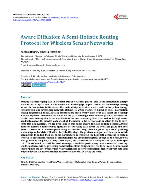 pdf aware diffusion a semi holistic routing protocol for wireless sensor networks