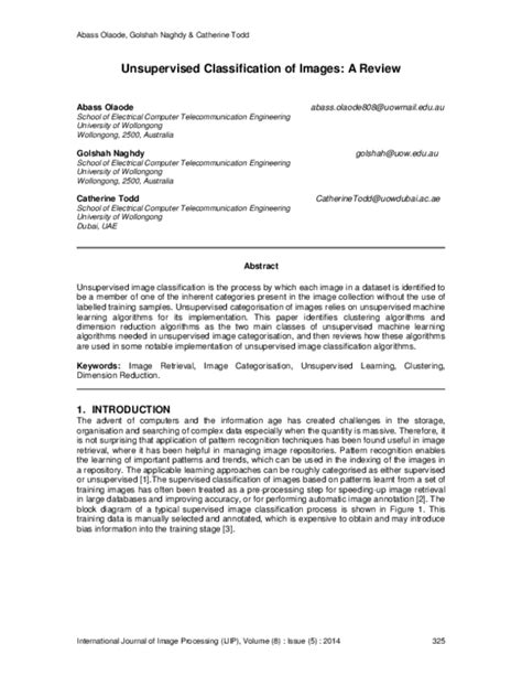 pdf unsupervised classification of images a review abass olaode and golshah naghdy