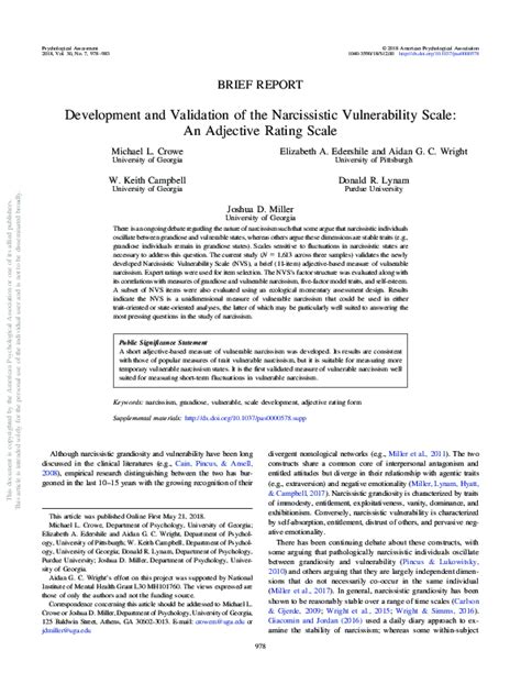 pdf development and validation of the narcissistic vulnerability scale an adjective rating