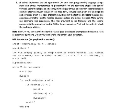 solved 1 8 points implement the dfs algorithm in c or
