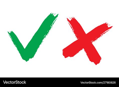Tick And Cross Signs Green Checkmark Ok And Red X Vector Image